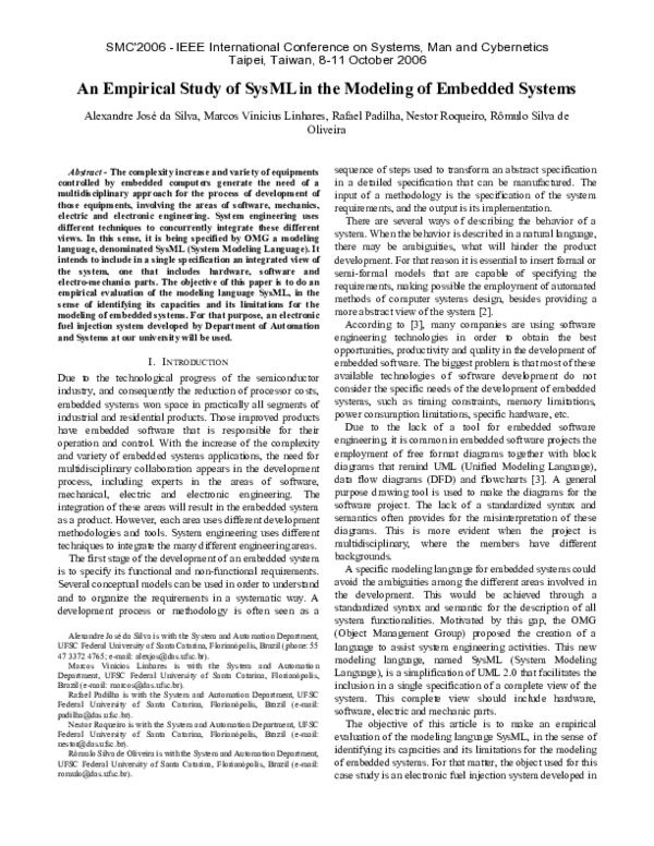 (PDF) An Empirical Study of SysML in the Modeling of Embedded Systems