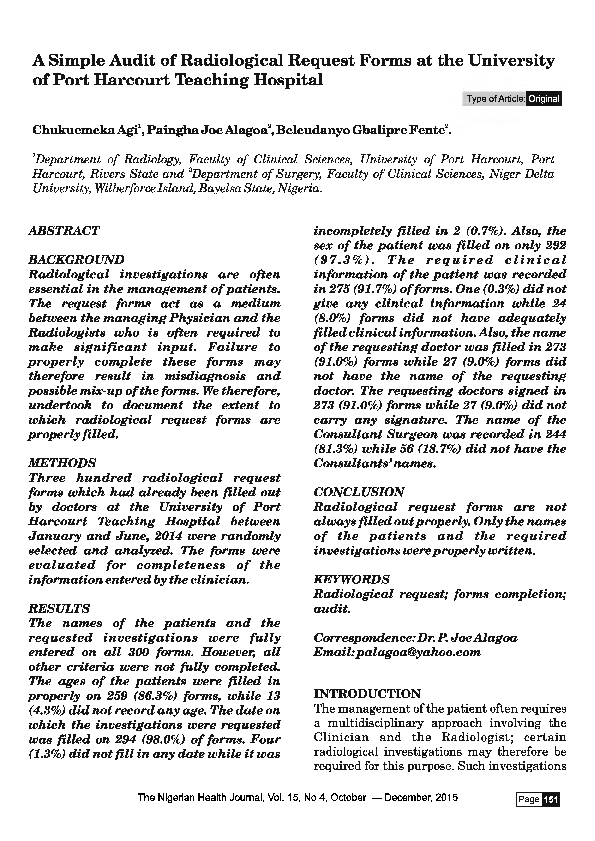 (PDF) A simple audit of radiological request forms at the University of ...