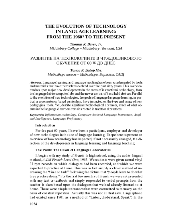 (PDF) THE EVOLUTION OF TECHNOLOGY IN LANGUAGE LEARNING: FROM THE 1960 S ...