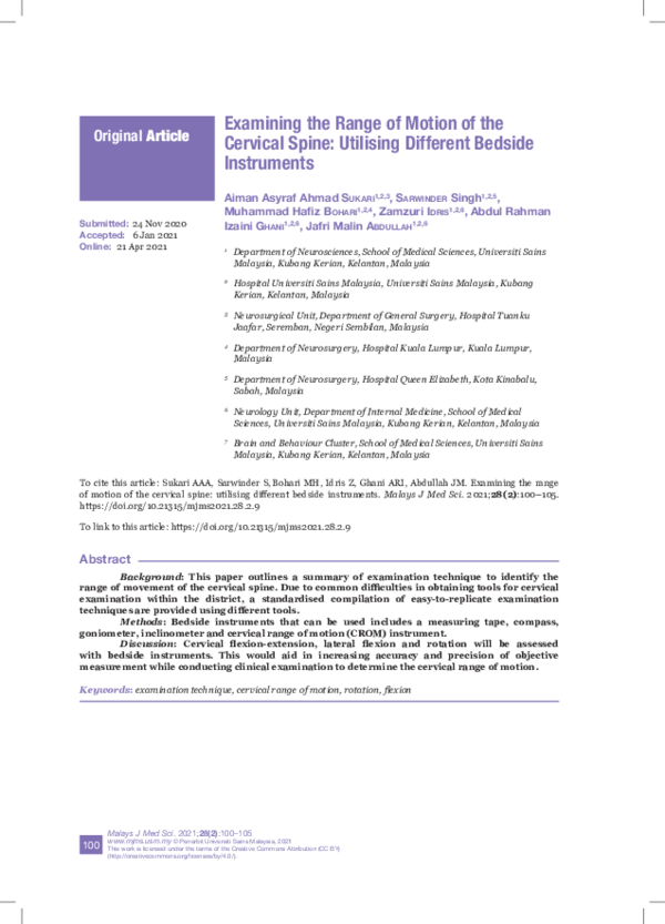 (PDF) Examining the Range of Motion of the Cervical Spine: Utilising ...