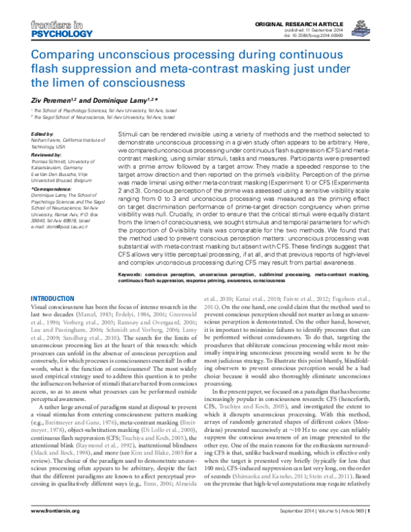 (PDF) Comparing unconscious processing during continuous flash ...