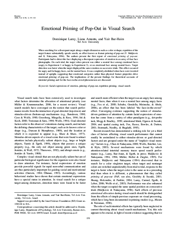 (PDF) Emotional priming of pop-out in visual search