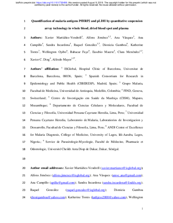 (PDF) Quantification of malaria antigens PfHRP2 and pLDH by ...