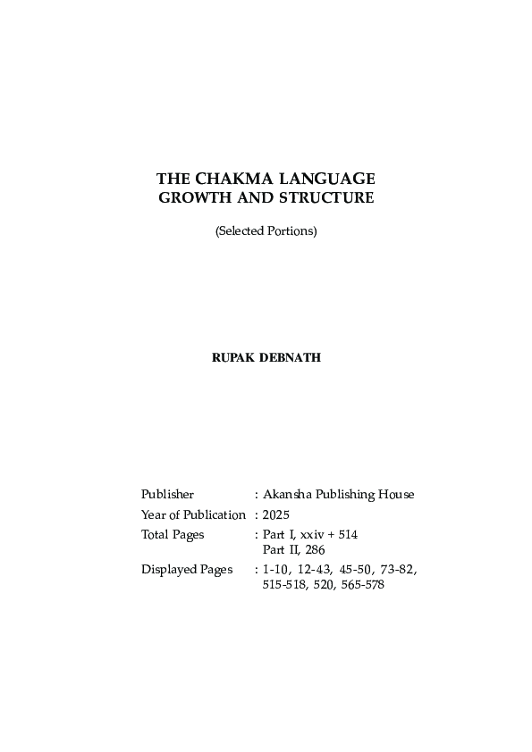 (PDF) THE CHAKMA LANGUAGE: GROWTH AND STRUCTURE