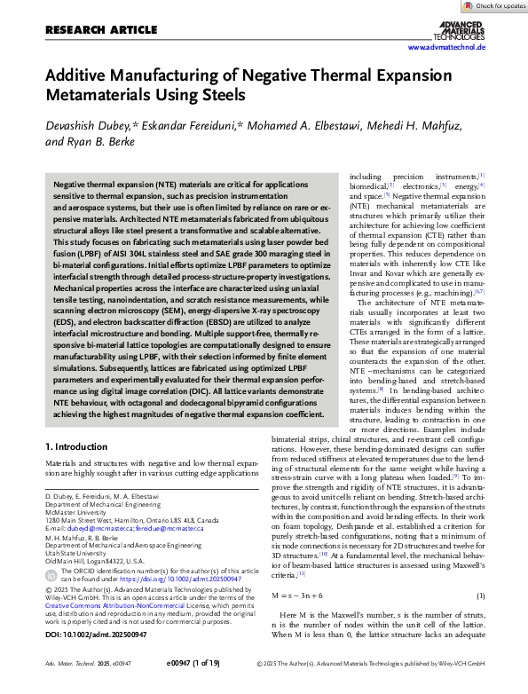 (PDF) Additive Manufacturing of Negative Thermal Expansion ...