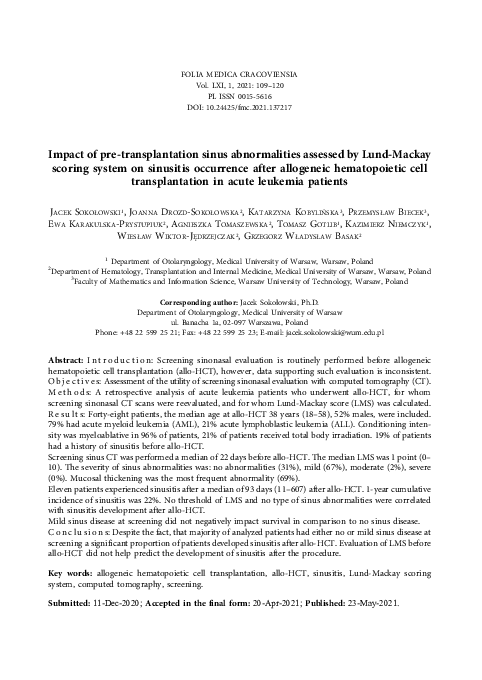 (PDF) Impact of pre-transplantation sinus abnormalities assessed by ...