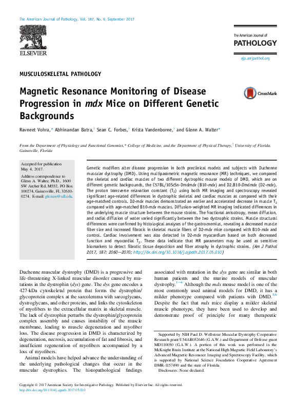 (PDF) Magnetic Resonance Monitoring of Disease Progression in mdx Mice ...