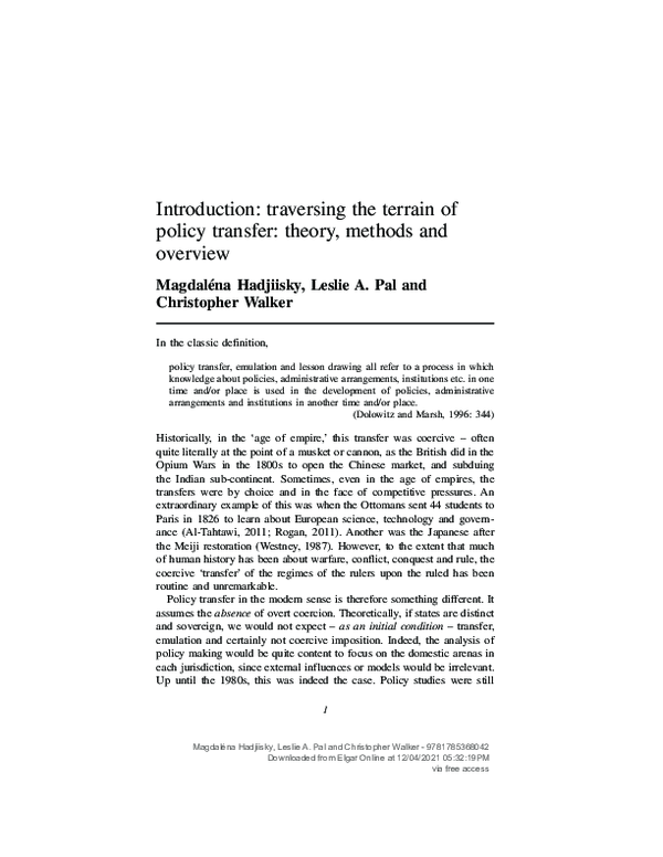 (PDF) Introduction: traversing the terrain of policy transfer: theory ...