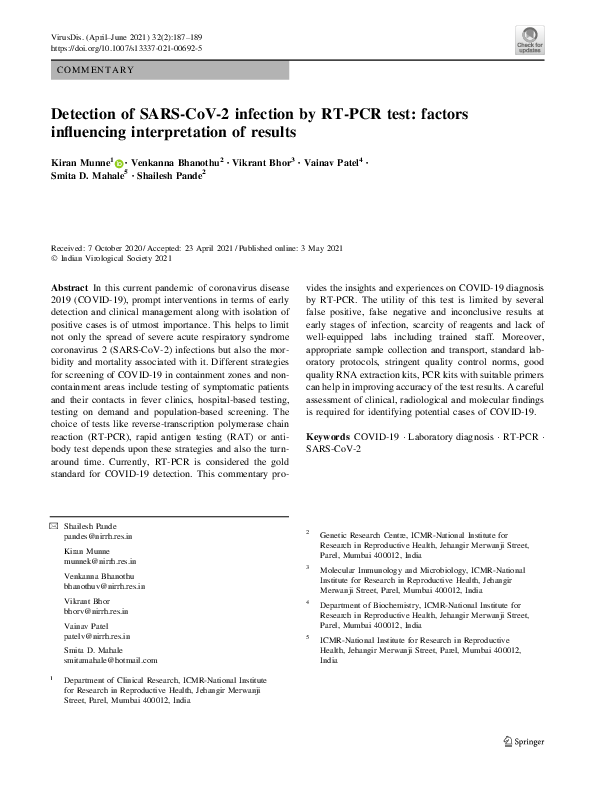 (PDF) Detection of SARS-CoV-2 infection by RT-PCR test: factors ...