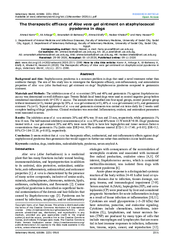 (PDF) The therapeutic efficacy of Aloe vera gel ointment on ...