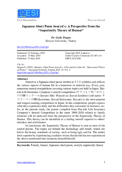 (PDF) Japanese Short Poem Senryū's: A Perspective from the "Superiority ...