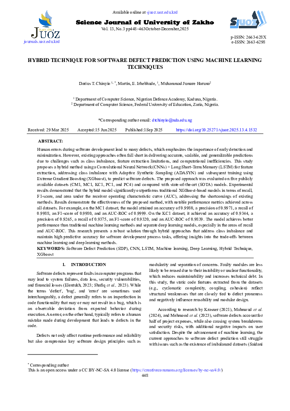 (PDF) HYBRID TECHNIQUE FOR SOFTWARE DEFECT PREDICTION USING MACHINE LEARNING TECHNIQUES
