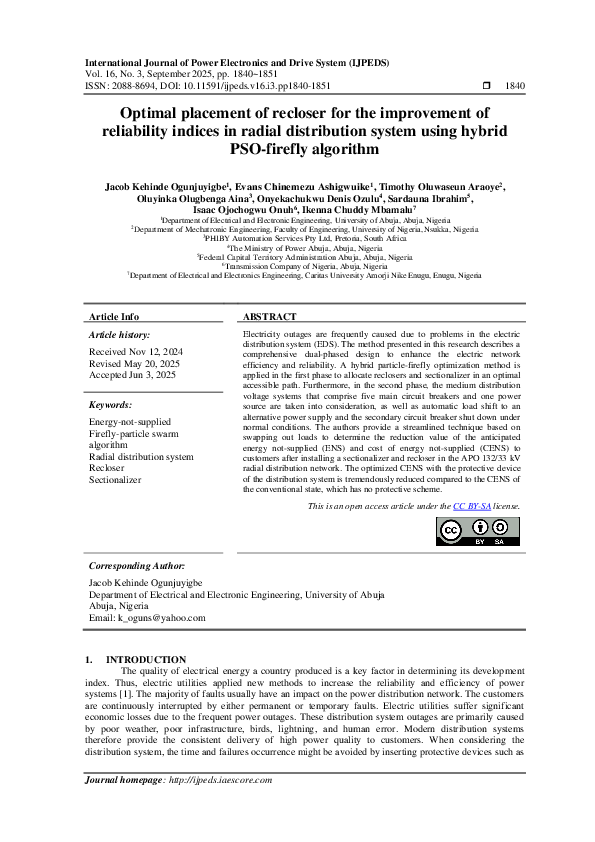 (PDF) Optimal placement of recloser for the improvement of reliability ...