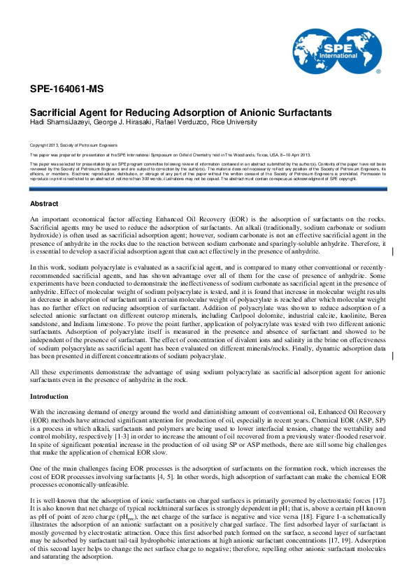 (PDF) Sacrificial Agent for Reducing Adsorption of Anionic Surfactants