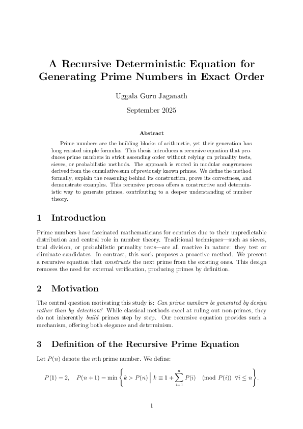 (PDF) A Recursive Deterministic Equation for Generating Prime Numbers ...