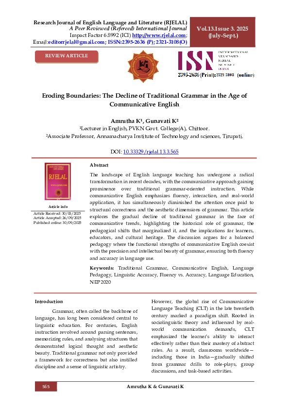 (PDF) Eroding Boundaries: The Decline of Traditional Grammar in the Age ...