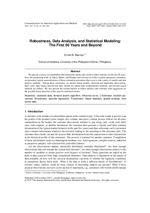 (PDF) Robustness, Data Analysis, and Statistical Modeling: The First 50 ...