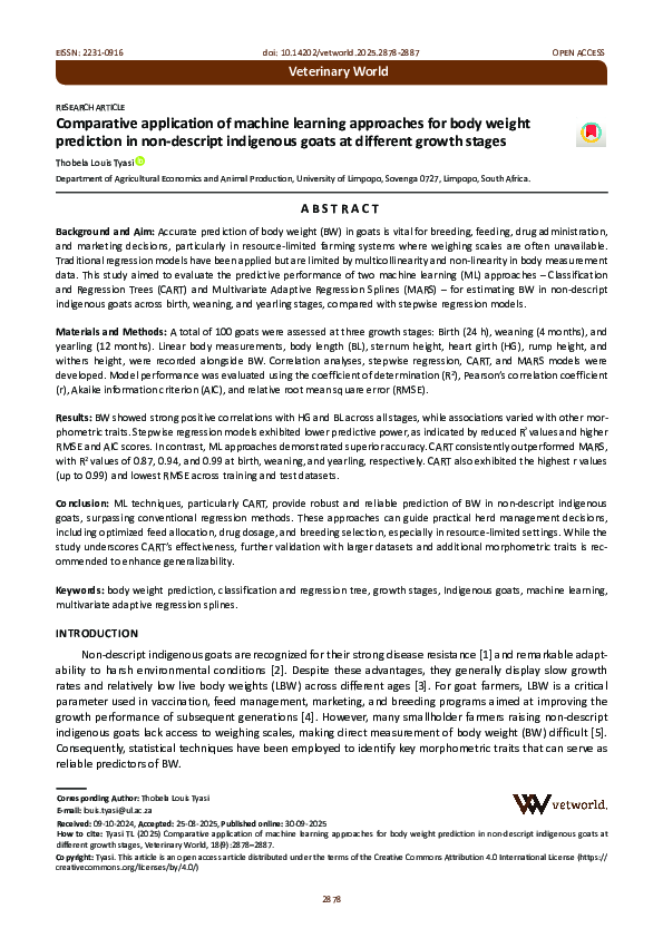 (PDF) Comparative application of machine learning approaches for body ...