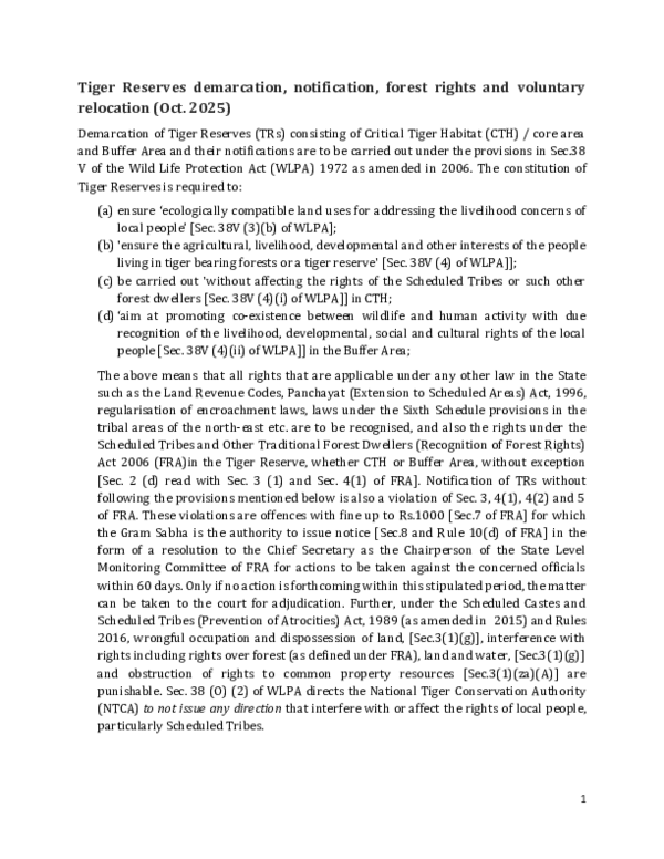 (PDF) Tiger Reserves demarcation, notification, forest rights and ...
