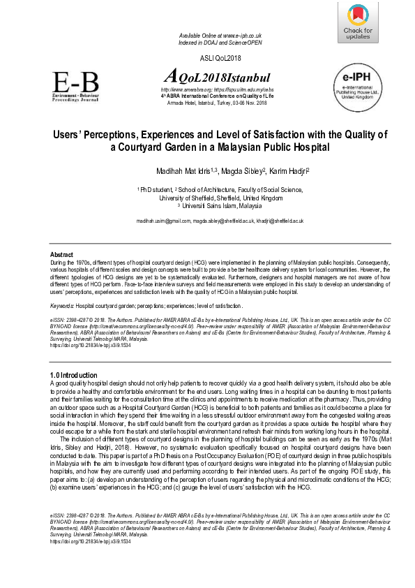 (PDF) Users’ Perceptions, Experiences and Level of Satisfaction with the Quality of a Courtyard ...