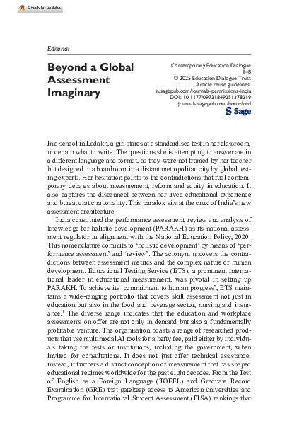 (PDF) Beyond a Global Assessment Imaginary