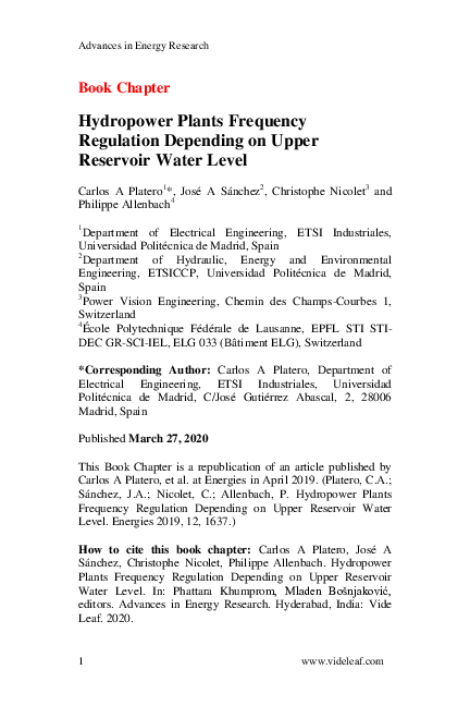 (PDF) Hydropower Plants Frequency Regulation Depending on Upper Reservoir Water Level