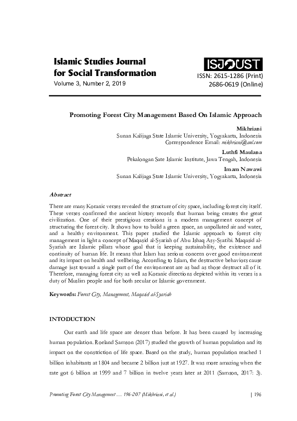 (PDF) Promoting Forest City Management Based On Islamic Approach