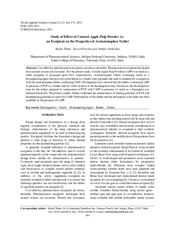 (PDF) Study of Effect of Custard Apple Pulp Powder As an Excipient on ...