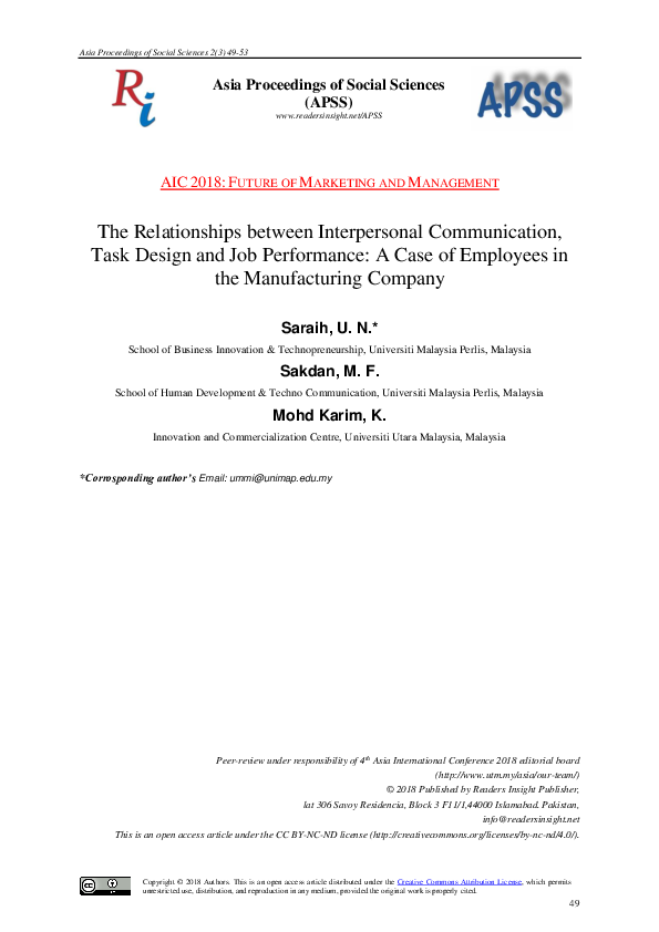 (PDF) The Relationships between Interpersonal Communication, Task ...
