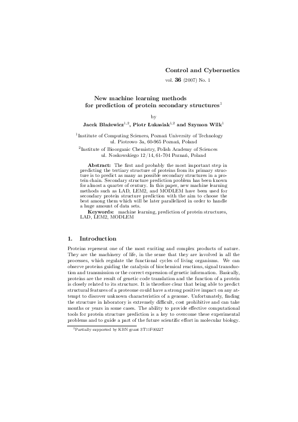 (PDF) New machine learning methods for prediction of protein secondary ...