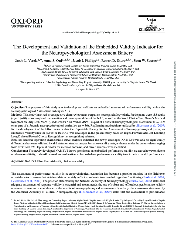 (PDF) The Development and Validation of the Embedded Validity Indicator ...