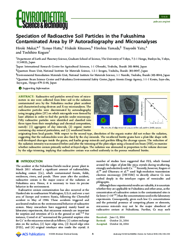 (PDF) Speciation of Radioactive Soil Particles in the Fukushima ...