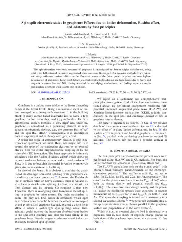 (PDF) Spin-split electronic states in graphene: Effects due to lattice ...