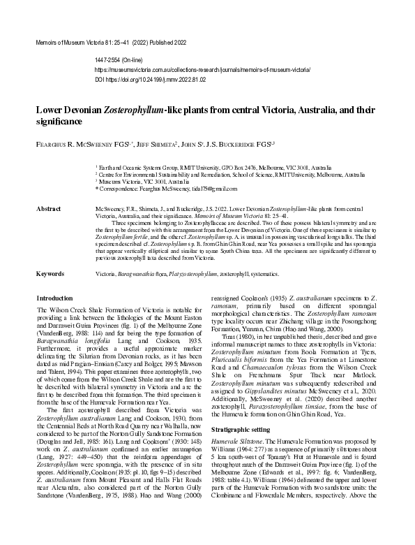 (PDF) Lower Devonian Zosterophyllum-like plants from central Victoria ...