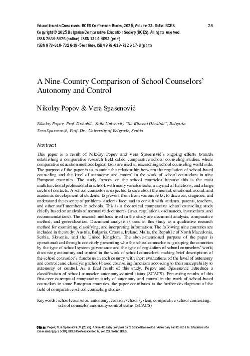 (PDF) A Nine-Country Comparison of School Counselors' Autonomy and Control