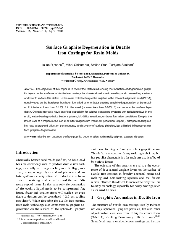 (PDF) Surface graphite degeneration in ductile iron castings for resin ...