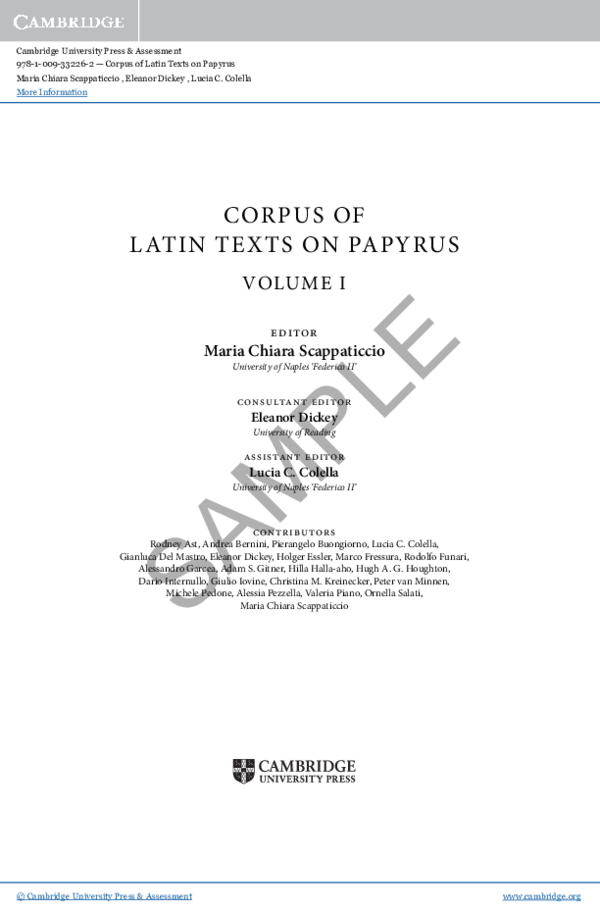 (PDF) Corpus of Latin Texts on Papyrus (co-edited with Maria Chiara ...
