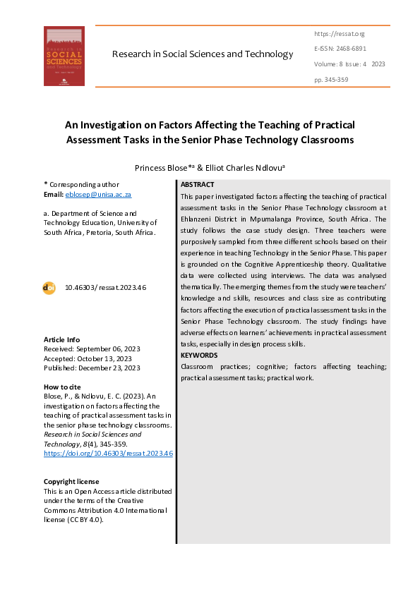 (PDF) An Investigation on Factors Affecting the Teaching of Practical ...
