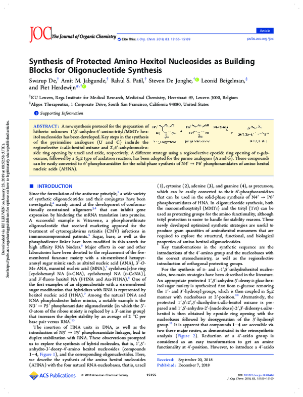 (PDF) Synthesis of Protected Amino Hexitol Nucleosides as Building ...