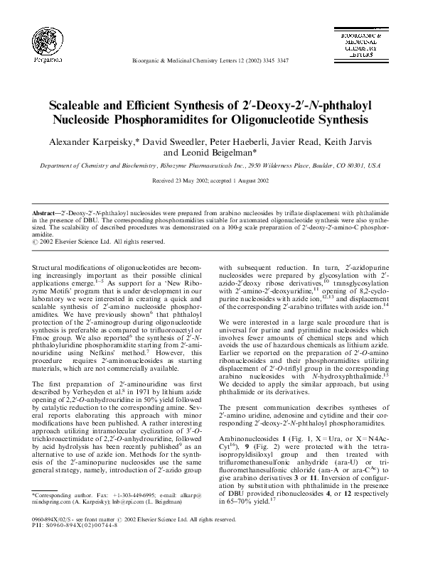 (PDF) Scaleable and efficient synthesis of 2′-deoxy-2′-N-phthaloyl ...
