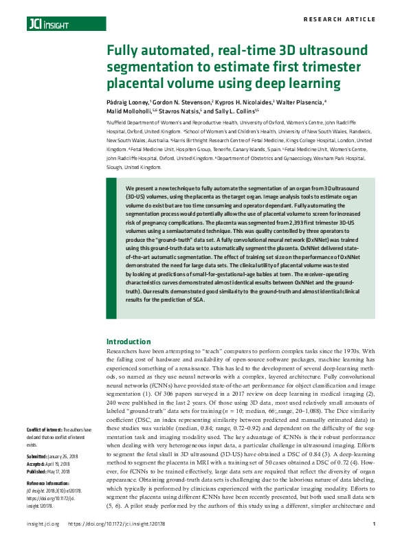 (PDF) Fully automated, real-time 3D ultrasound segmentation to estimate first trimester ...