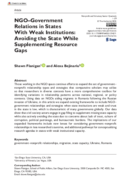 (PDF) NGO-Government Relations in States With Weak Institutions ...
