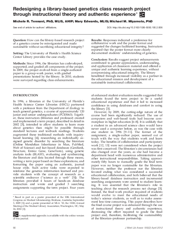 (PDF) Redesigning a library-based genetics class research project ...