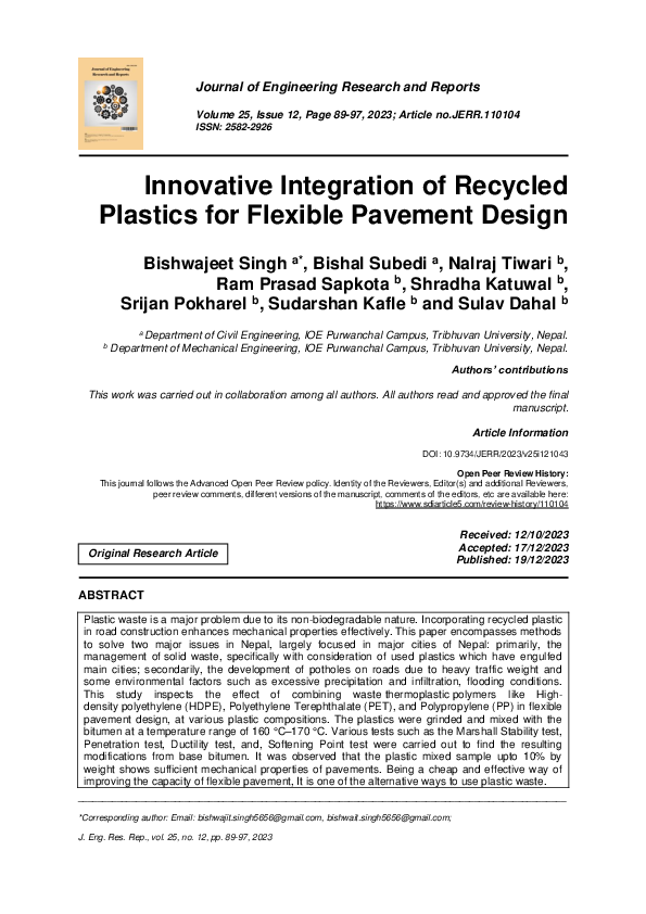 (PDF) Innovative Integration of Recycled Plastics for Flexible Pavement ...
