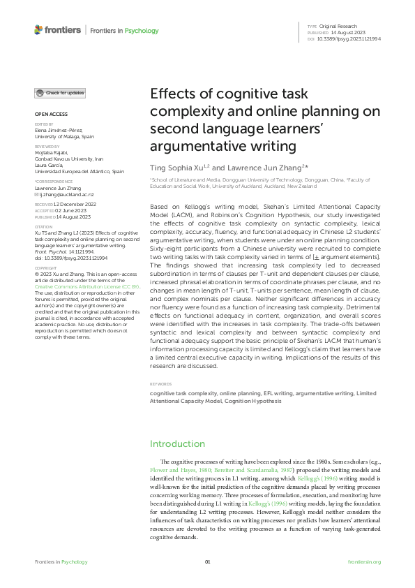 (PDF) Effects of cognitive task complexity and online planning on second language learners ...