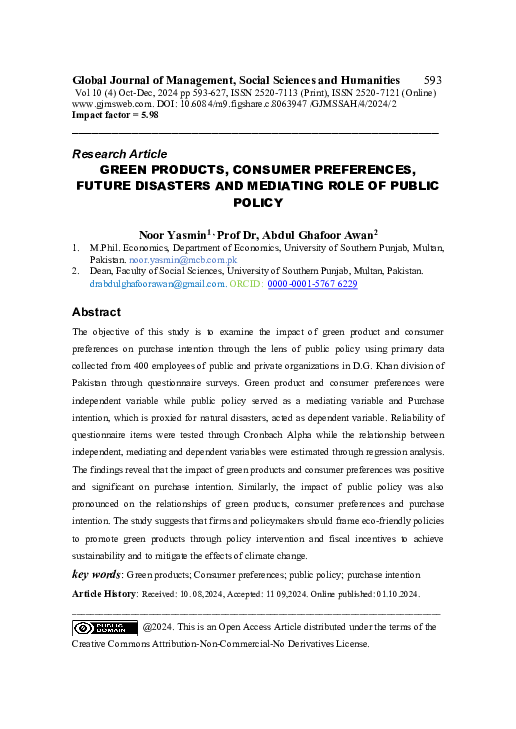 (PDF) GREEN PRODUCTS, CONSUMER PREFERENCES, FUTURE DISASTERS AND ...