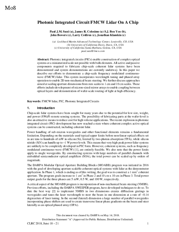 (PDF) Photonic Integrated Circuit FMCW Lidar On A Chip