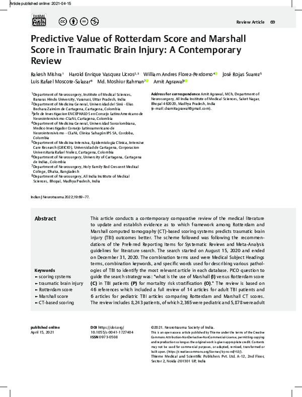 (PDF) Predictive Value of Rotterdam Score and Marshall Score in ...