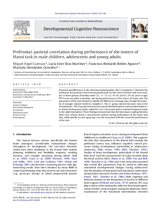 (PDF) Prefrontal–parietal correlation during performance of the towers ...