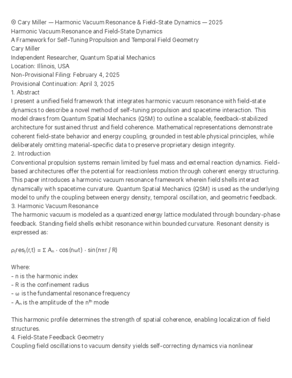 (PDF) Harmonic Vacuum Resonance and Self-Tuning Propulsion: A Framework ...
